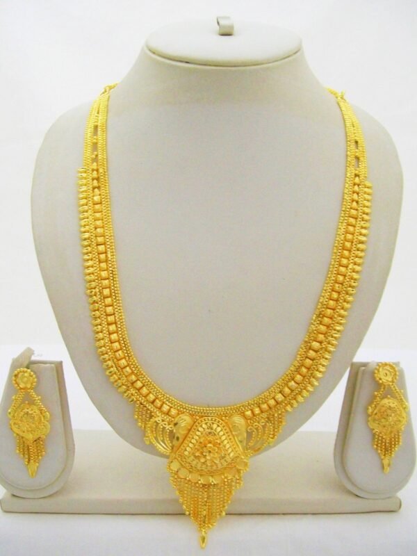 Matte Gold-Plated Long Haram Necklace Set with Earrings – Bridal ...
